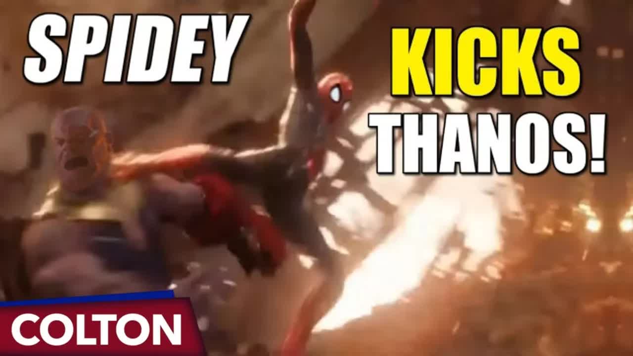 Spider-Man kicks Thanos in the face!
