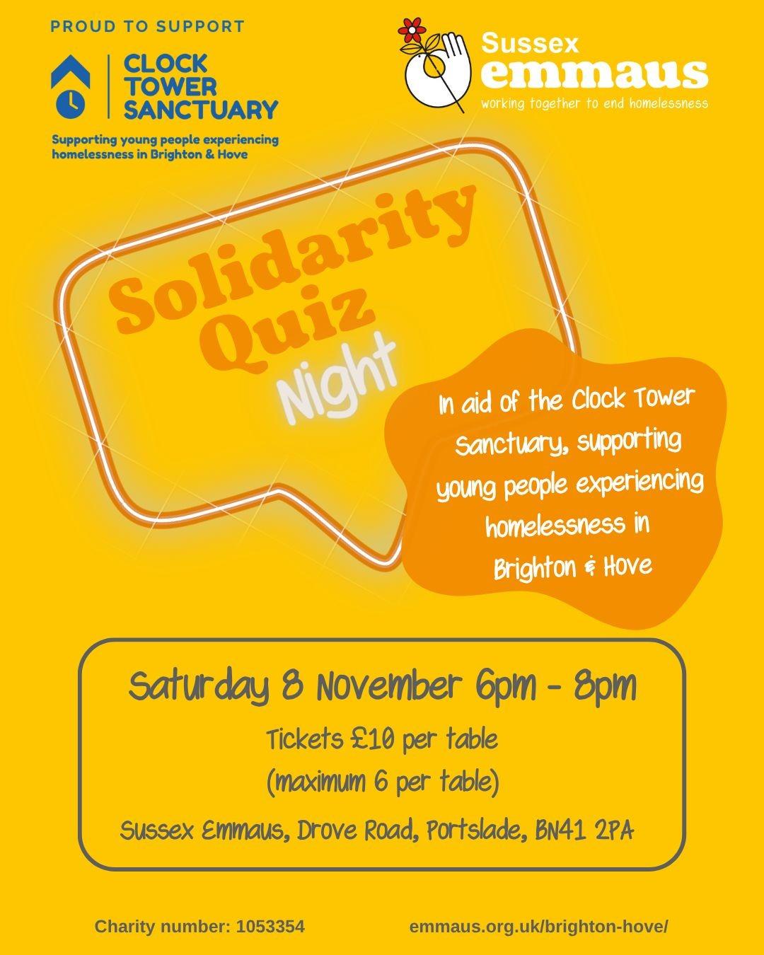 Sussex Emmaus to host Solidarity Quiz Night in aid of The Clock Tower ...
