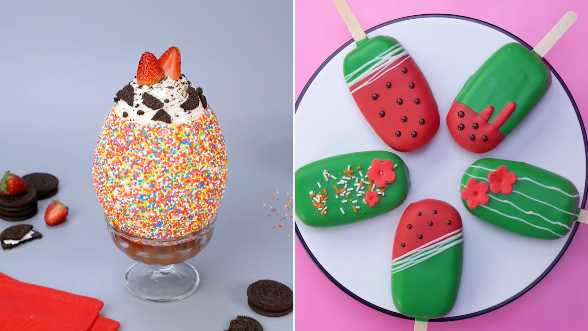 Sprinkle Sundae Egg and Watermelon Popsicles