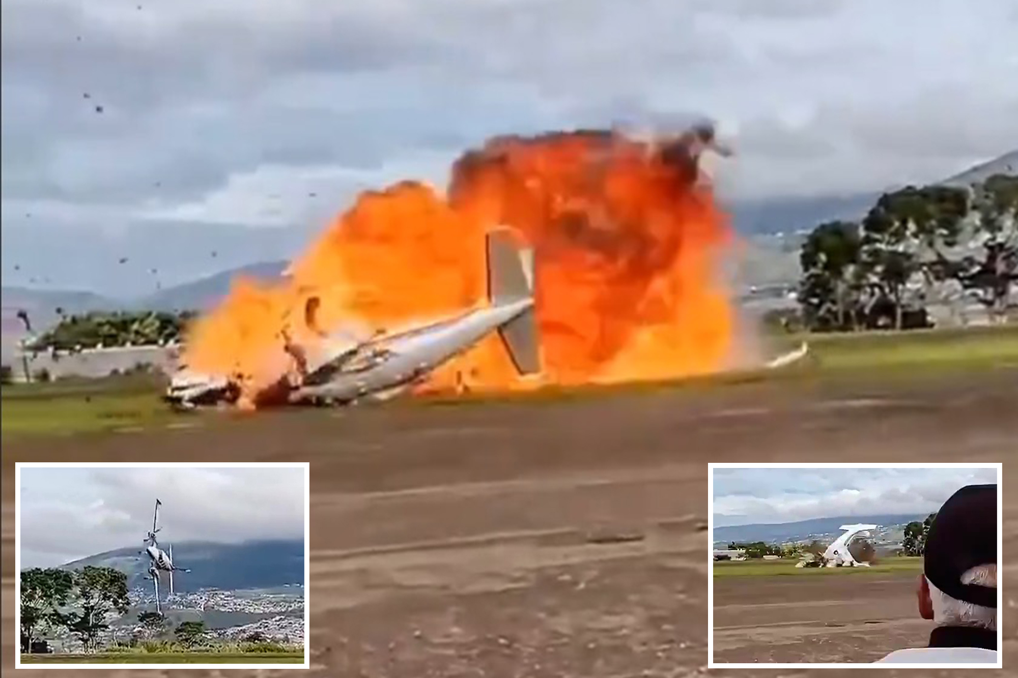Shocking video shows plane flip and crash in huge fireball moments ...