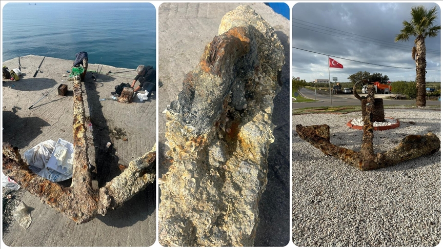 Çanakkale'de balıkçıların ağına yaklaşık 3 tonluk tarihi çapa takıldı