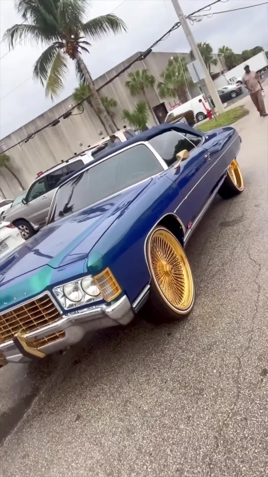 Dirty Sprite 71 Chevy vert on gold 24’s Daytons carshow ready