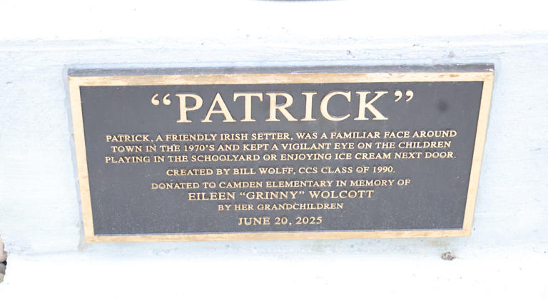 Statue of Patrick, an Irish setter dog from the '70s honored in Camden
