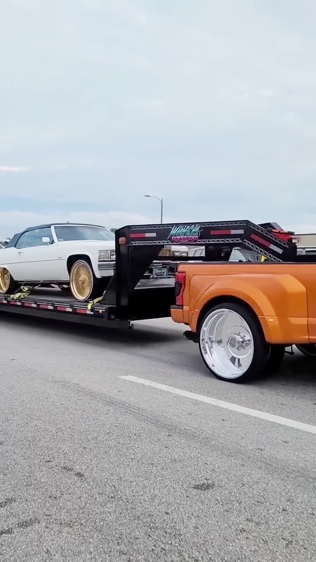 Ford Dually Truck on 30's Pullin Cadillacs on 24's Gold Daytons