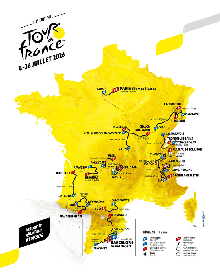 Tour de France 2026 route: Pyrenees, Massif Central, Vosges and two ...