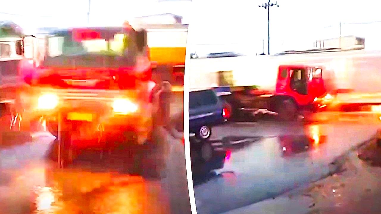 Train smashes into stranded truck at Indonesian railroad crossing