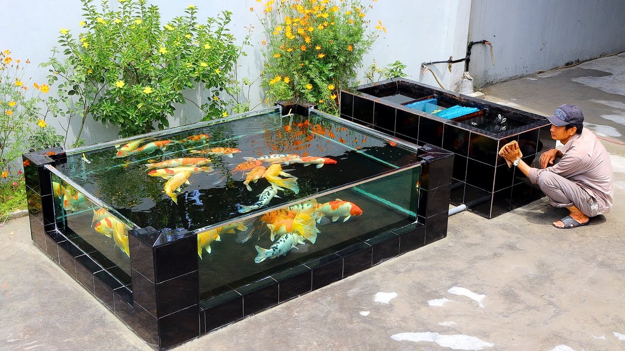 How to make cool backyard koi pond with 4 glass - design and decorations
