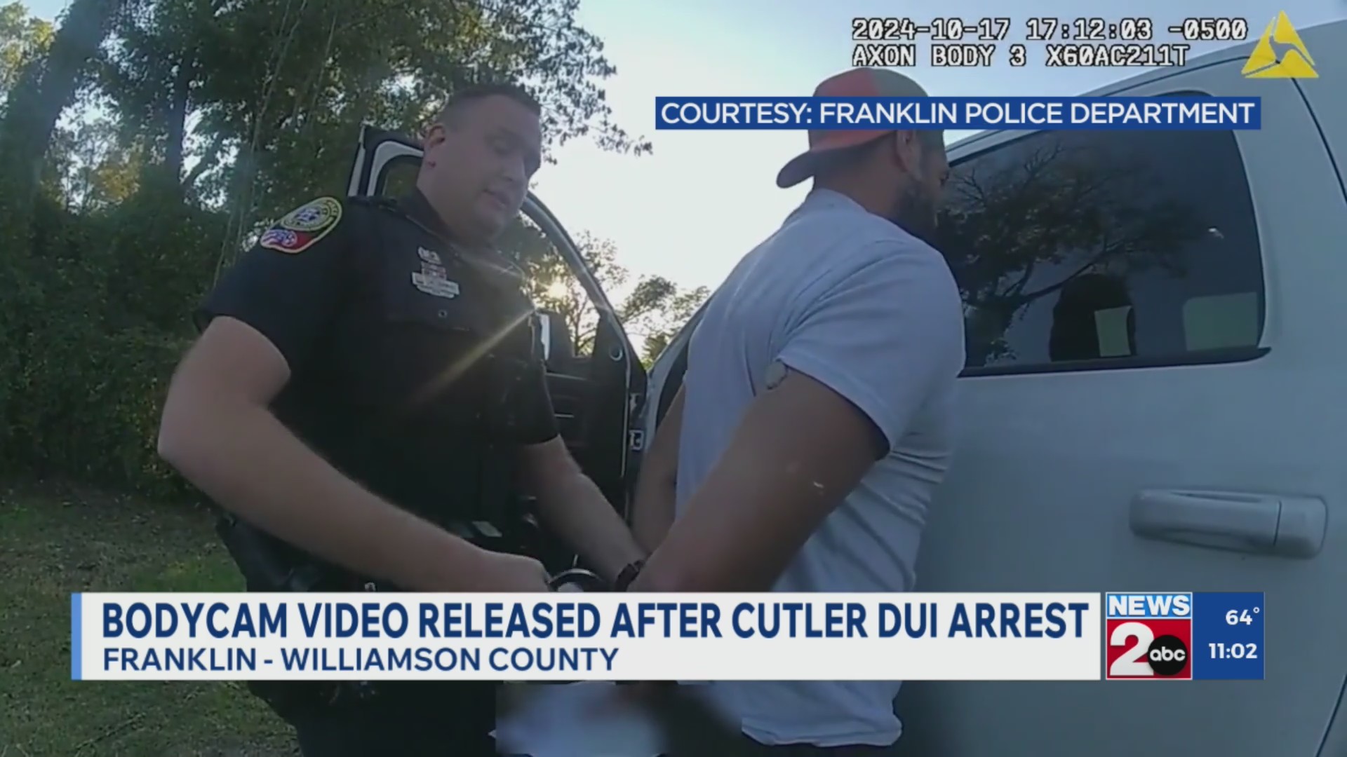 Body cam video released after Jay Cutler's DUI arrest in Franklin