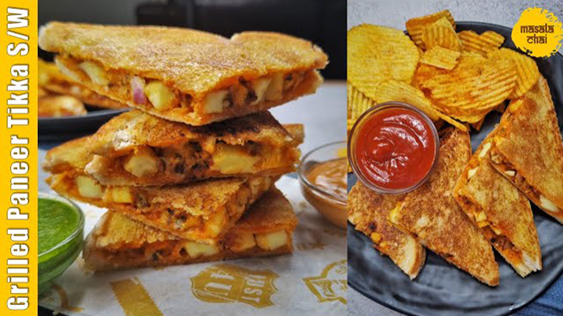 Street-Style Paneer Sandwich – Grilled Tikka Filling and Spicy Mayo Dip