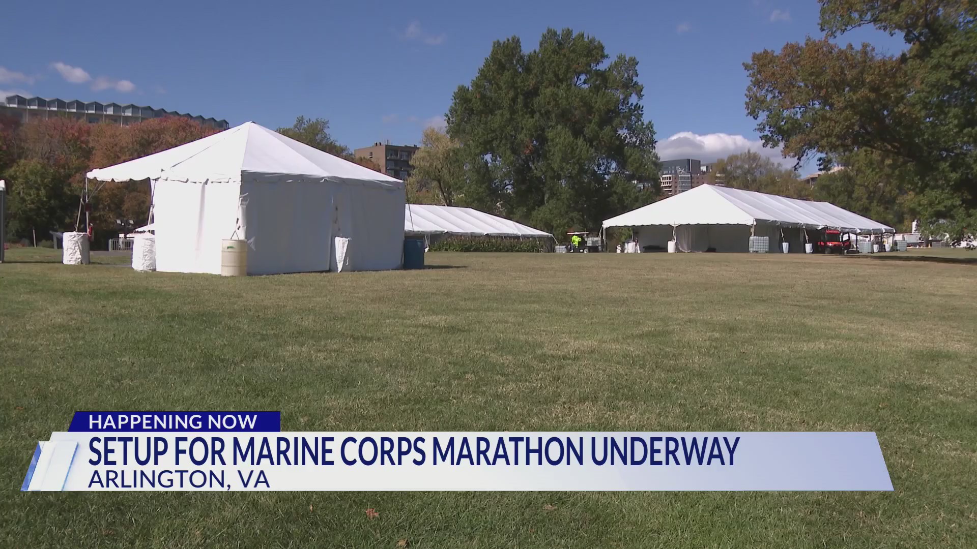 Setup for Marine Corps Marathon underway in Arlington