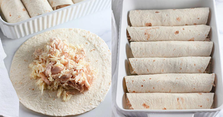 Creamy White Chicken Enchiladas with Green Chile Sauce