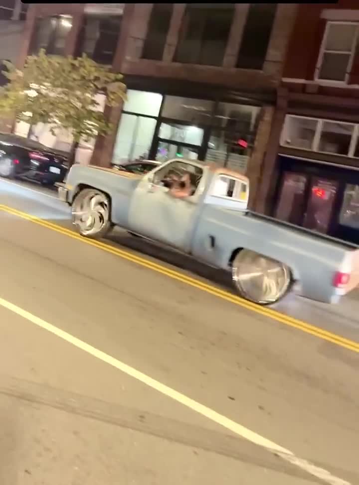 Chevy Shortbed Truck and Box Chevy Takin off Downtown