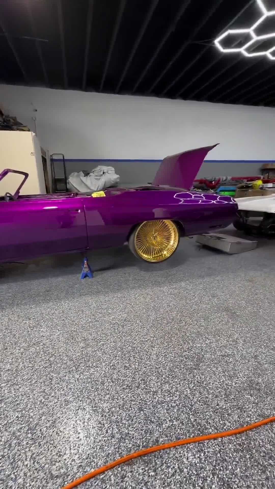 95Prezi’s candy purple Chevy in the lab at BlueMagic Built