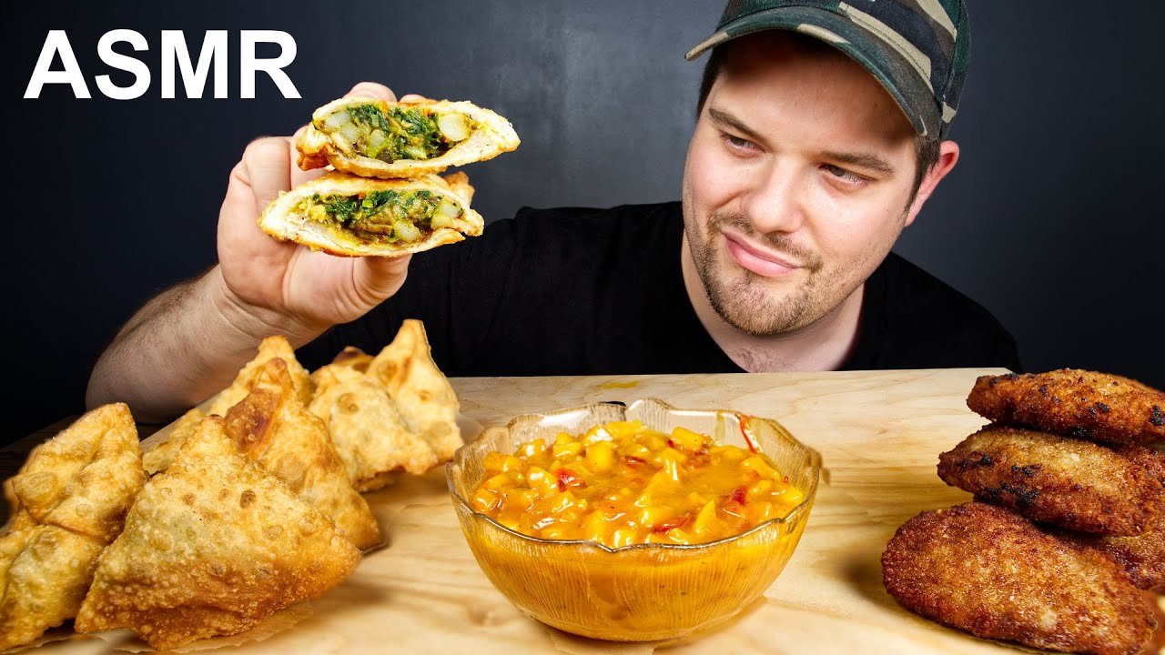 ASMR Samosa with Pineapple Mango Chutney Mukbang