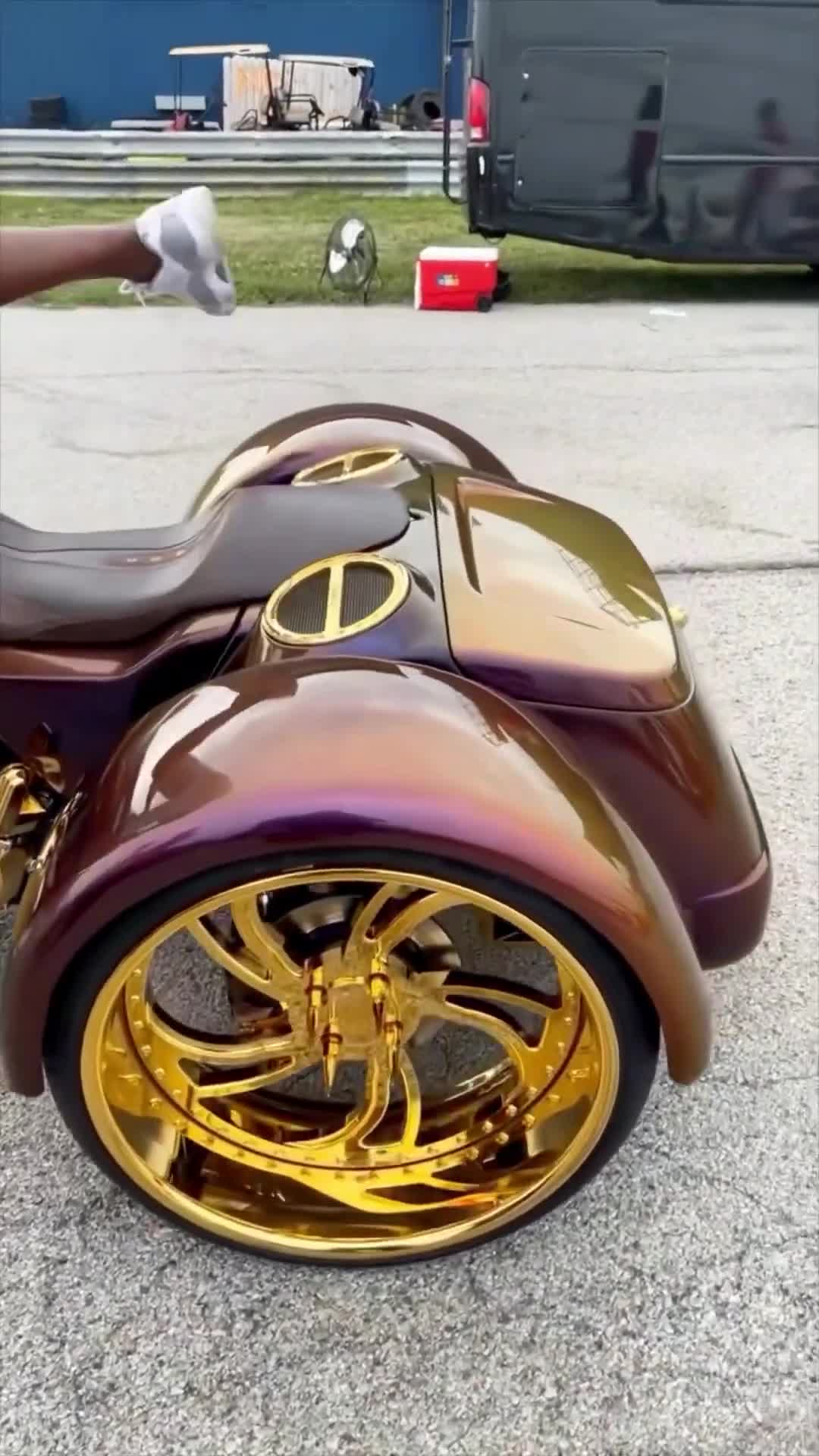 Outrageous and Gold Trike Bike at the Carshow