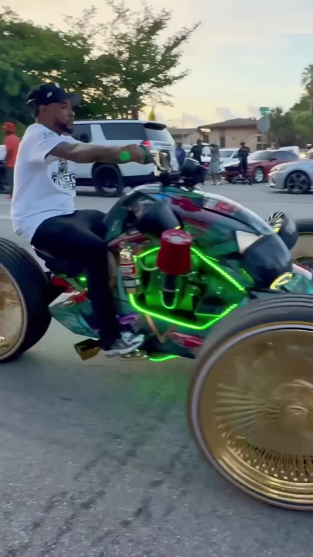 Custom Trike Bike on Gold 24’s Wire Wheels Ridin