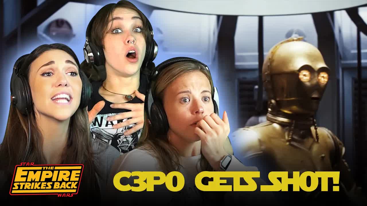 Popcorn Bucket of Coby, Mia and Nicki reacting to C3PO being “blowed” up!