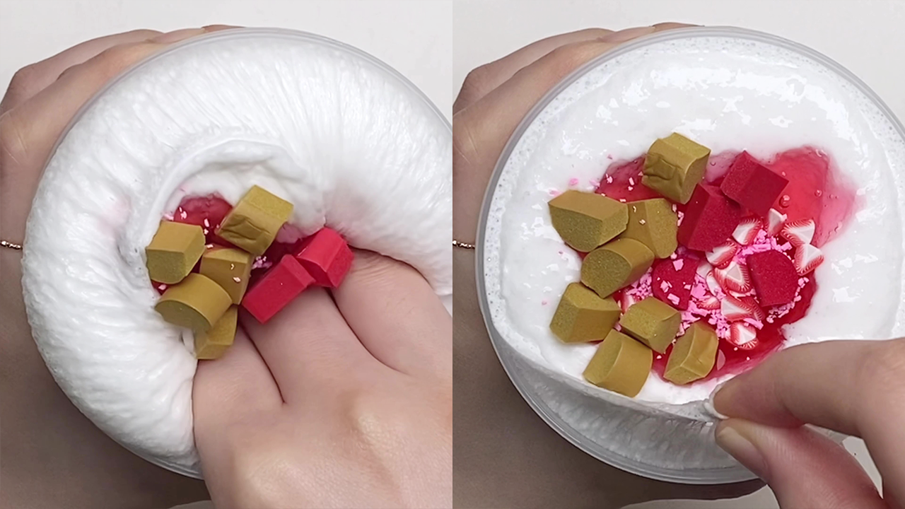 'This footage of a 'Fold Tart Berry' slime being stretched and pressed ...