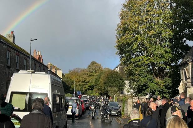 Rainbow appears as bikers honour Roger “Ginger” Andrew in final farewell
