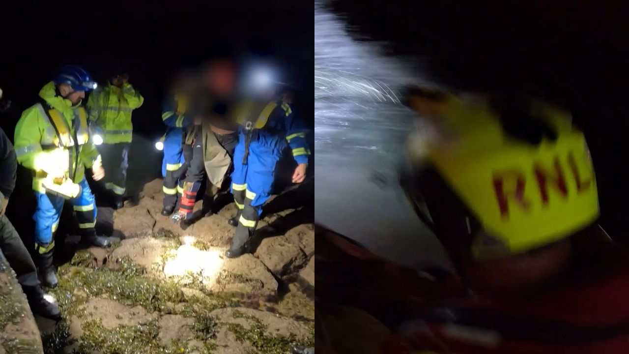 Dramatic video shows Yorkshire RNLI crew rescuing angler with leg ...