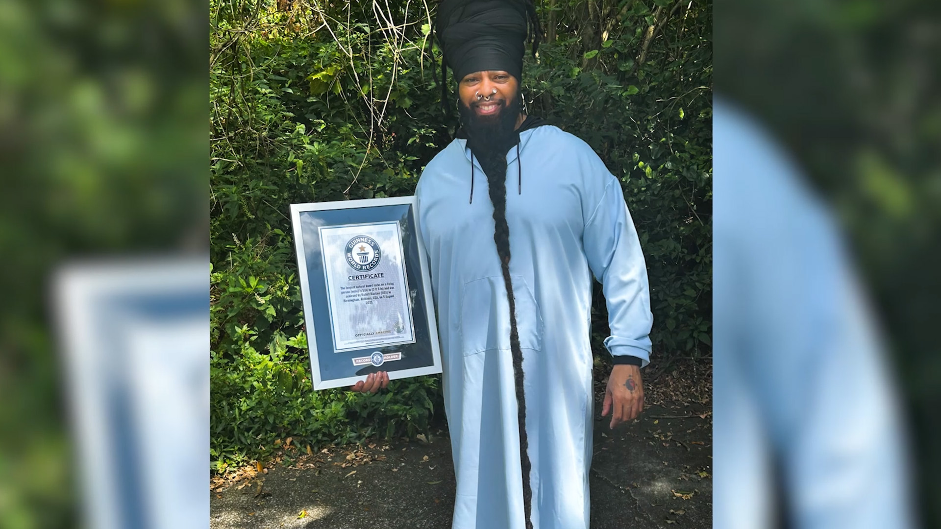 American man sets Guinness World Record for longest natural beard locks