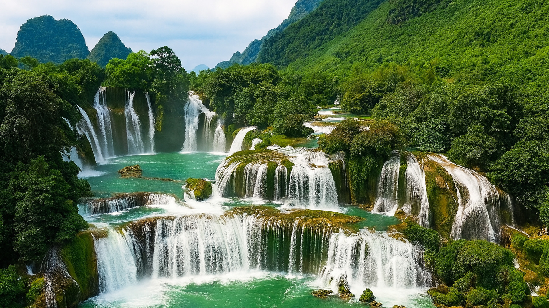 Ban Gioc Waterfall and Forested Hills, Northern Vietnam in 4K