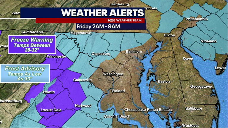 Freeze Warnings, Frost Advisories or parts of Maryland, Virginia as ...