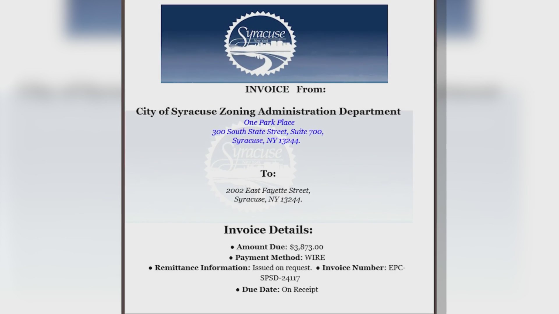 City of Syracuse zoning scam warning