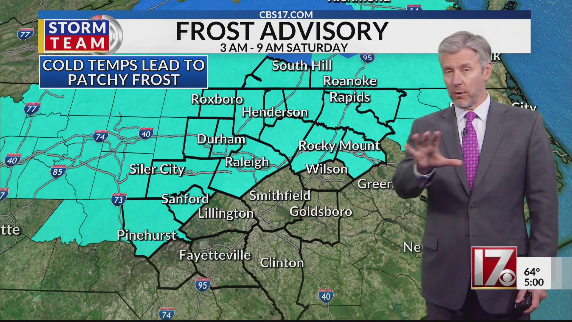 Frost advisory for central NC counties Saturday morning