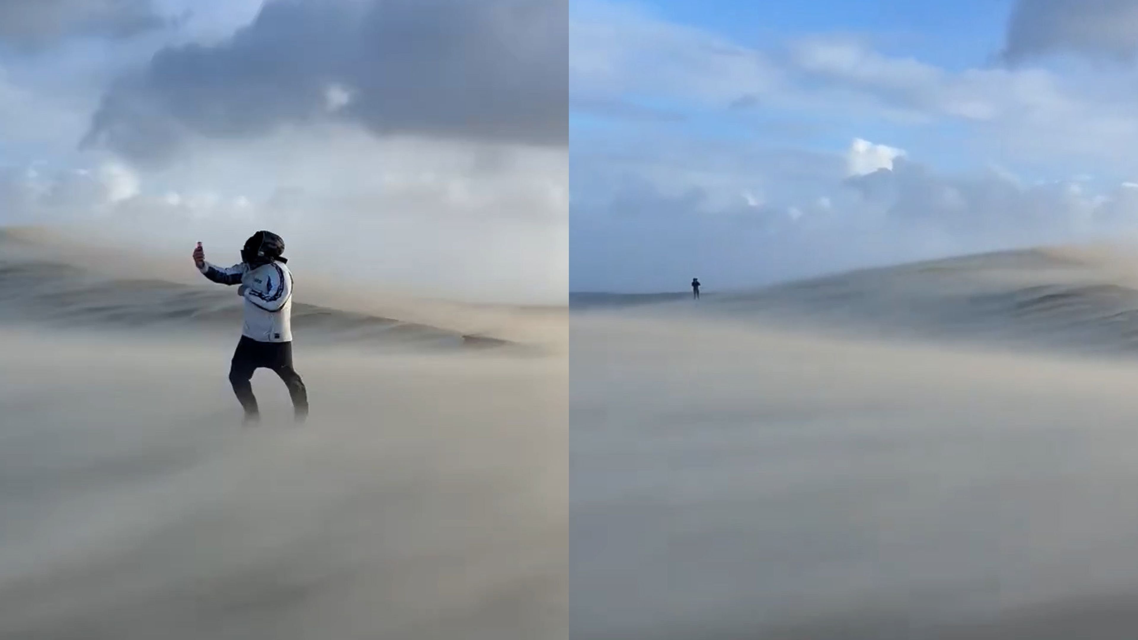 Dramatic moment man battles Storm Benjamin’s winds on Europe's biggest ...