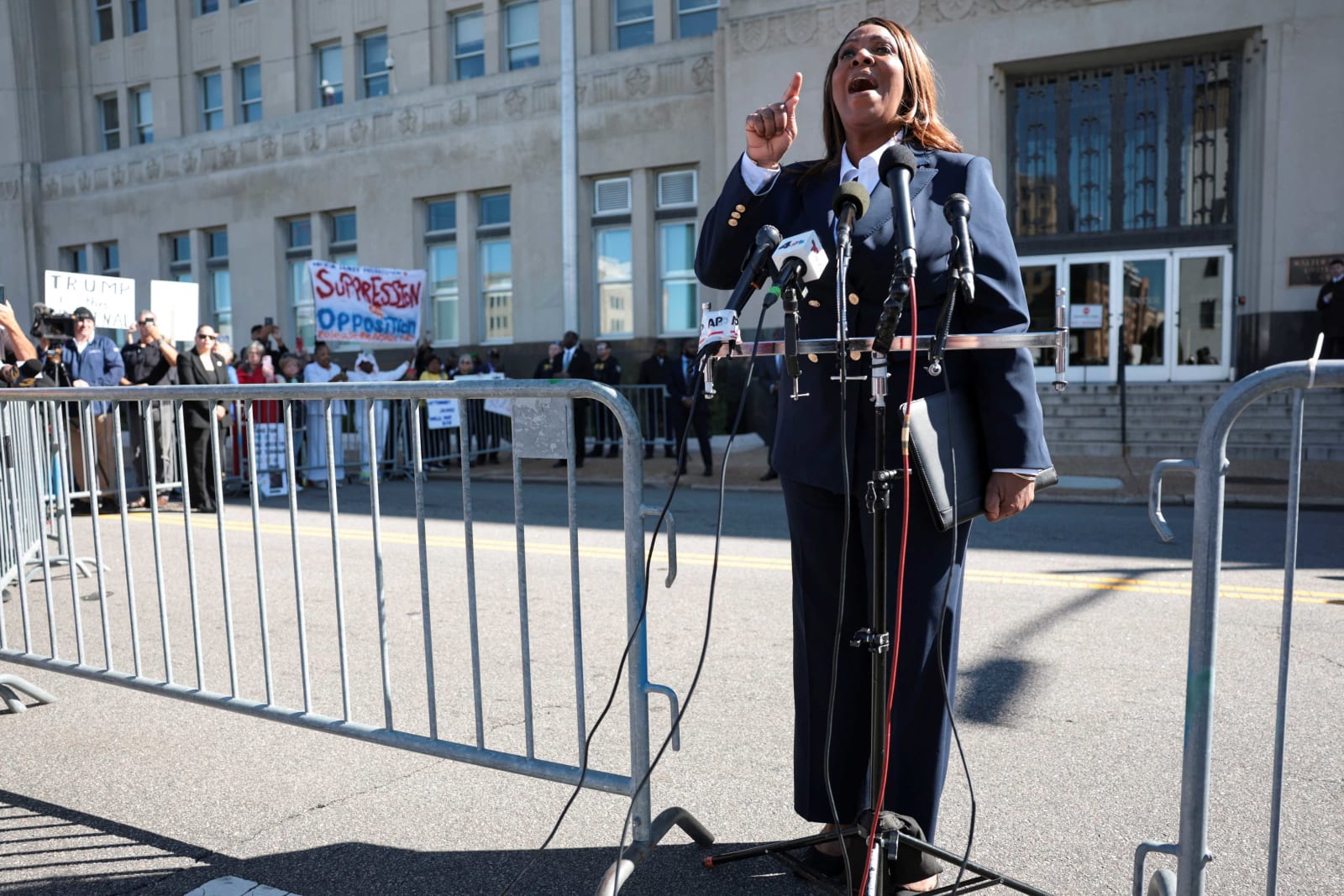Letitia James issues warning to Trump after leaving courthouse