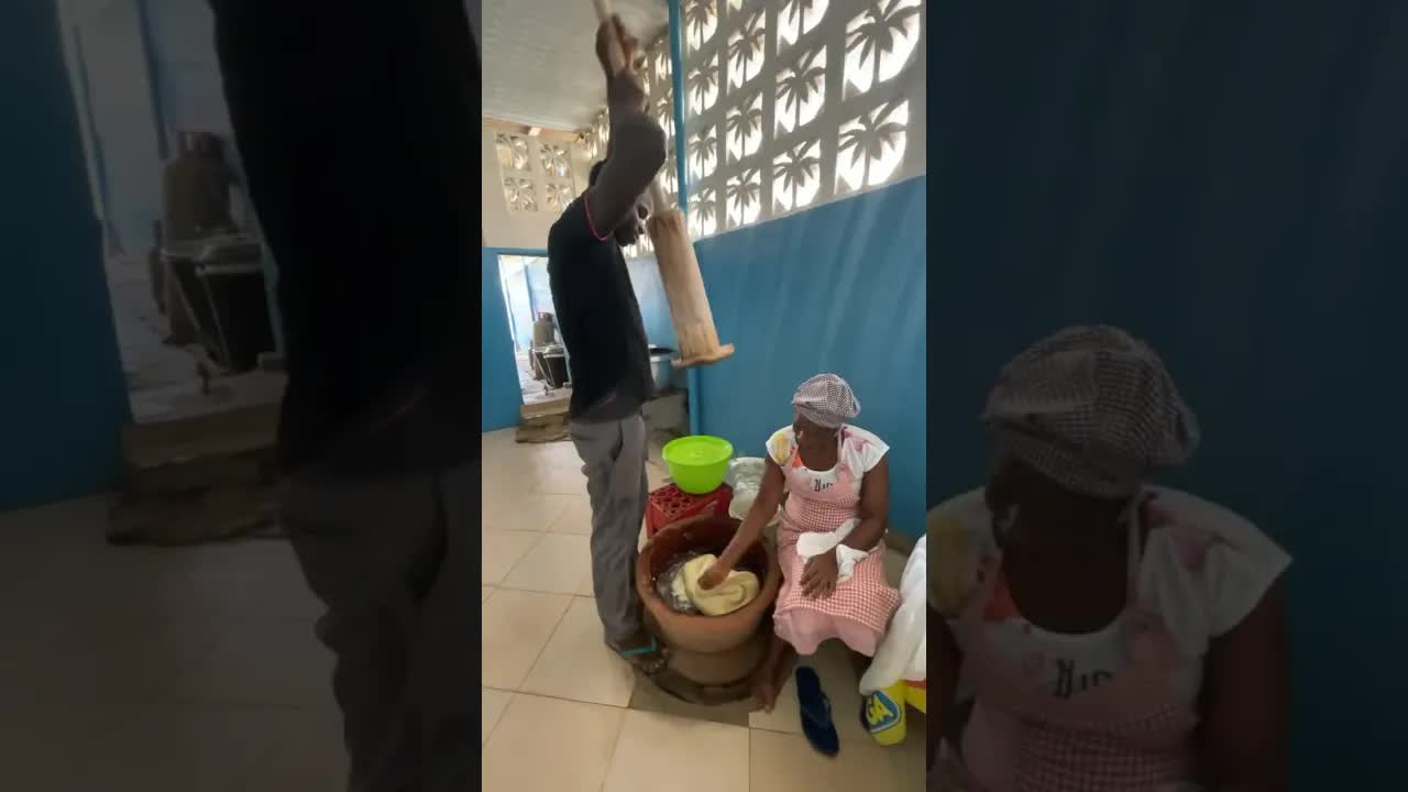 making fufu in ghana street food market