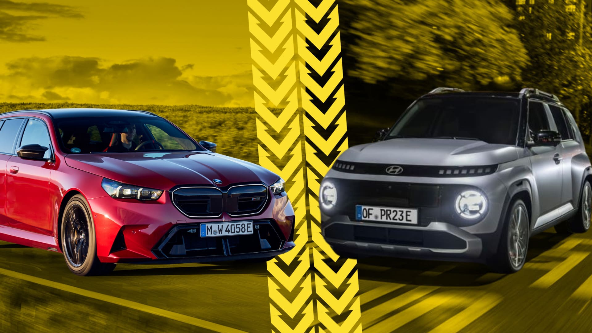 Hyundai INSTER vs BMW M5 Touring, EV Zen spotyka V8 fury
