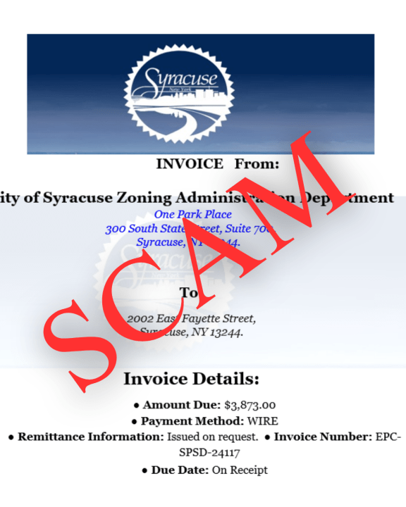SCAM ALERT: Fake zoning invoices in CNY
