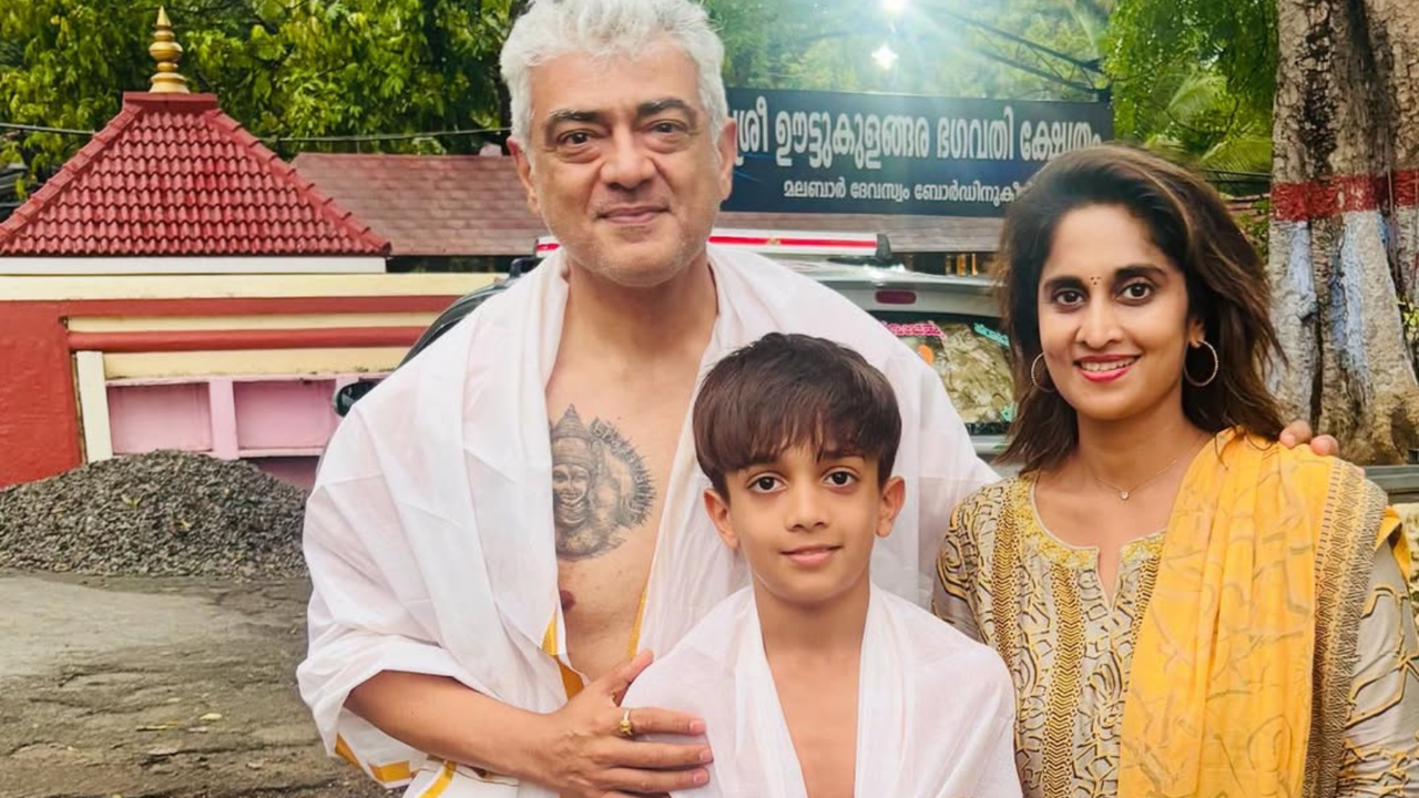 Ajith Kumar’s Tattoo Of Deity Goes Viral During Kerala Temple Visit With Wife Shalini And Son ...