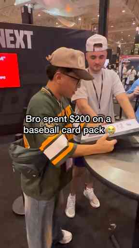 He spent $200 on a baseball card pack 😭