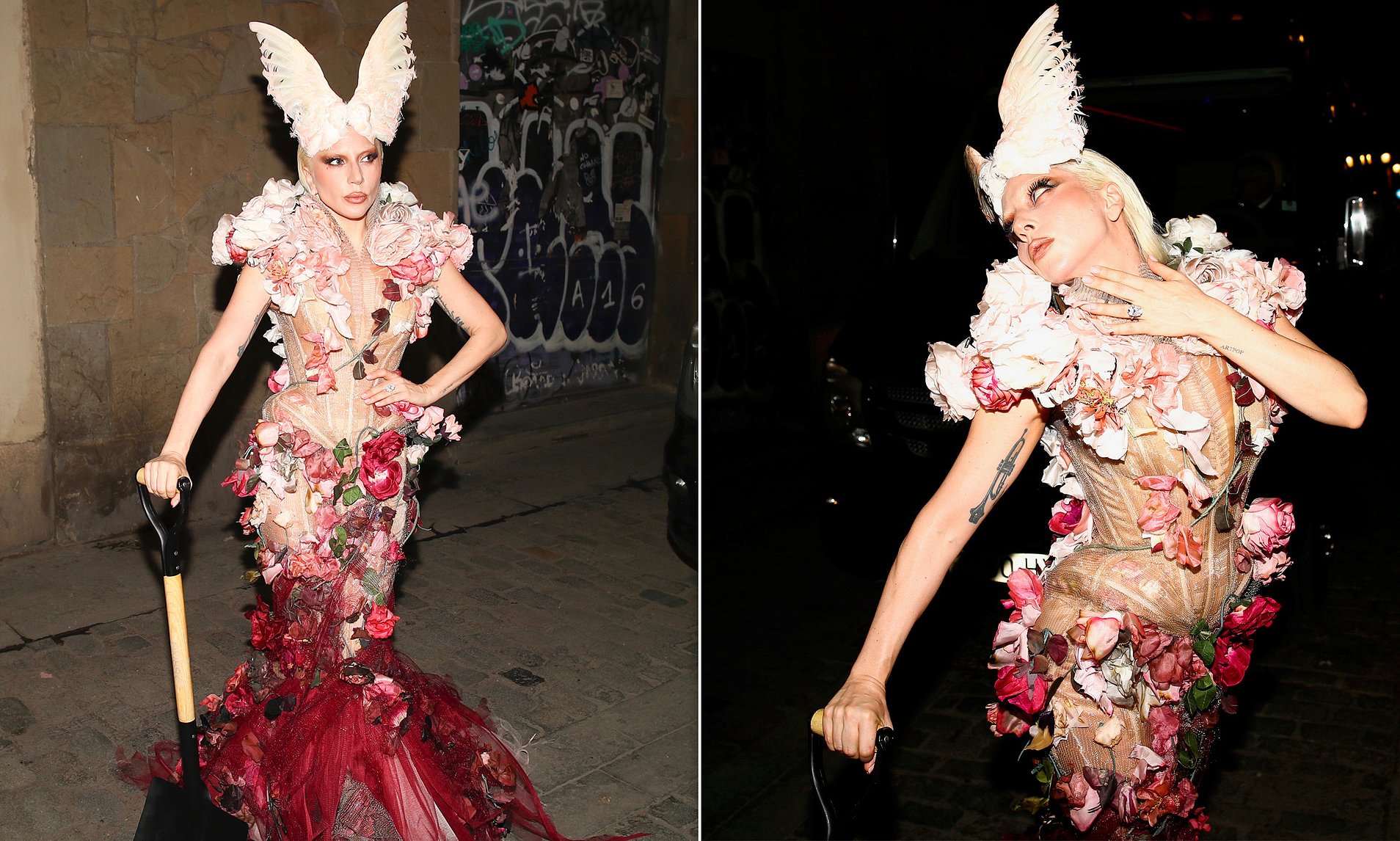Lady Gaga wows in a semi-sheer Garden of Eden costume as she attends ...