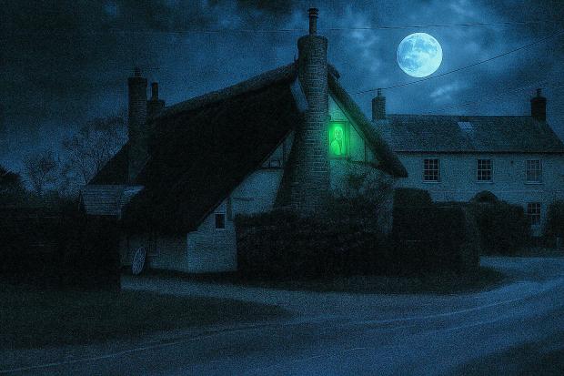Creepy cottage features eye-catching face on Halloween