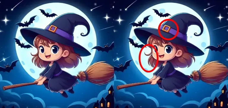 Spot 2 Differences Between the Witch With a Broom In 11 Seconds!