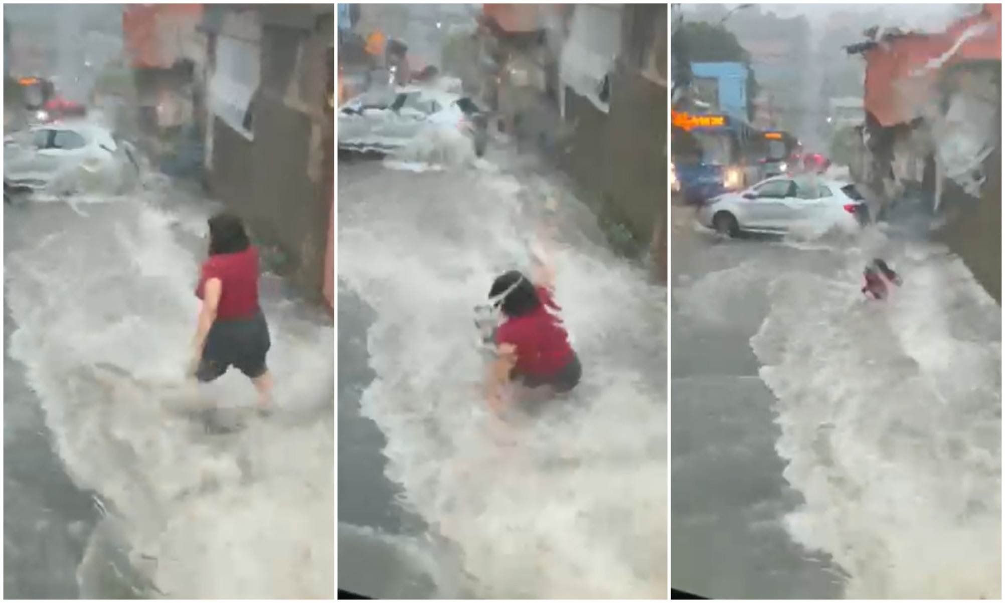 Mulher tenta atravessar enxurrada e é arrastada em BH; veja vídeo