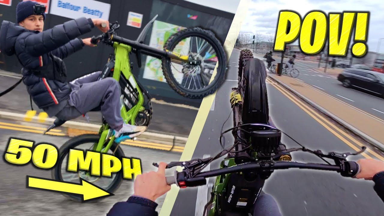 Full speed electric dirtbike wheelies in London