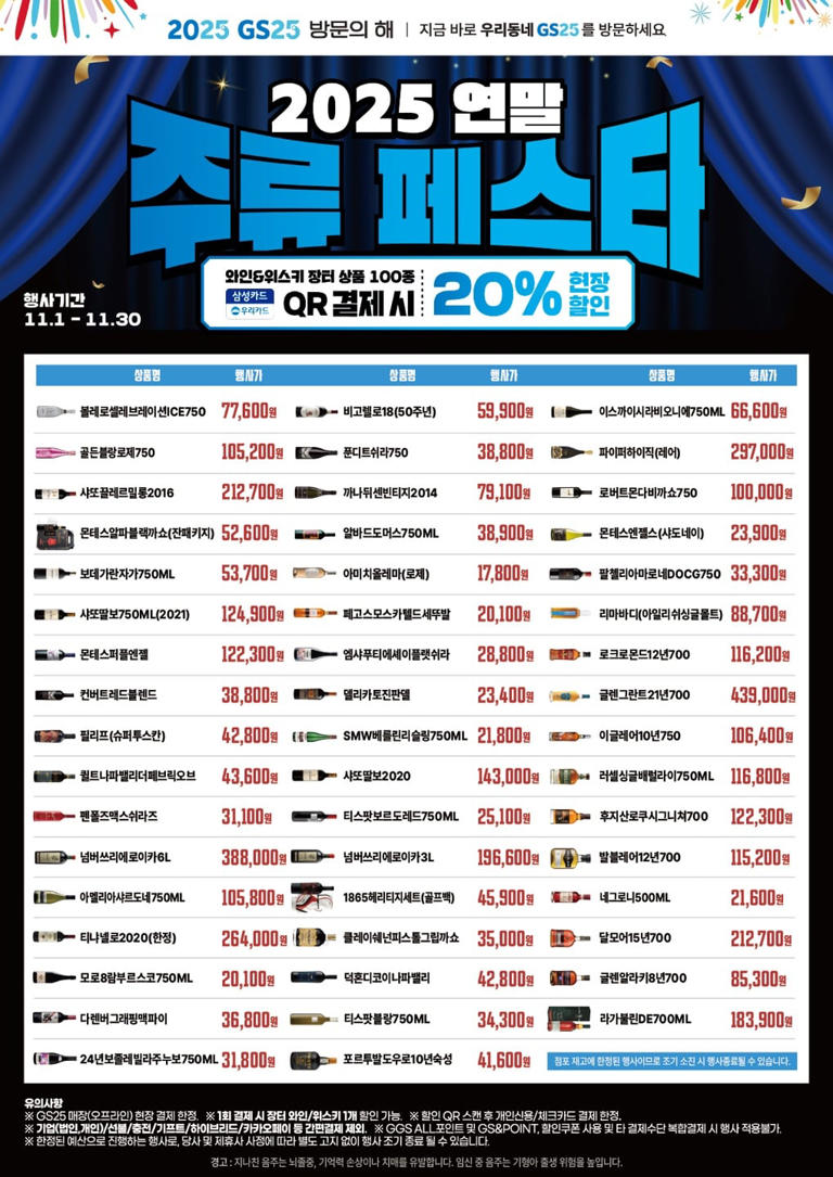 GS25, 11월 한 달 내내 ‘주류 페스타’... 와인·위스키 1500종 할인