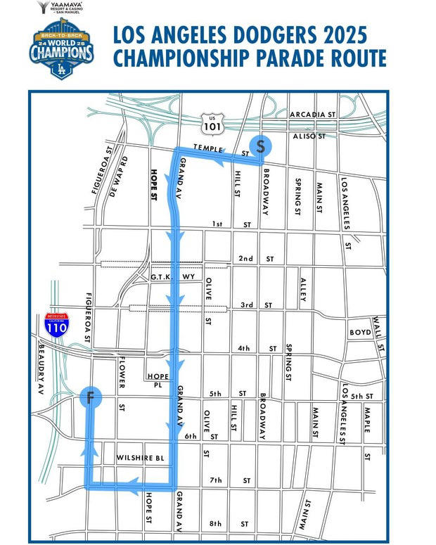 The Dodgers World Series Championship Parade takes place in downtown ...