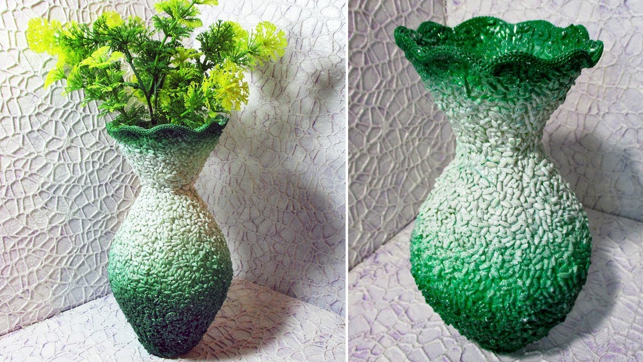 Make a beautiful DIY vase using a plastic bottle and rice