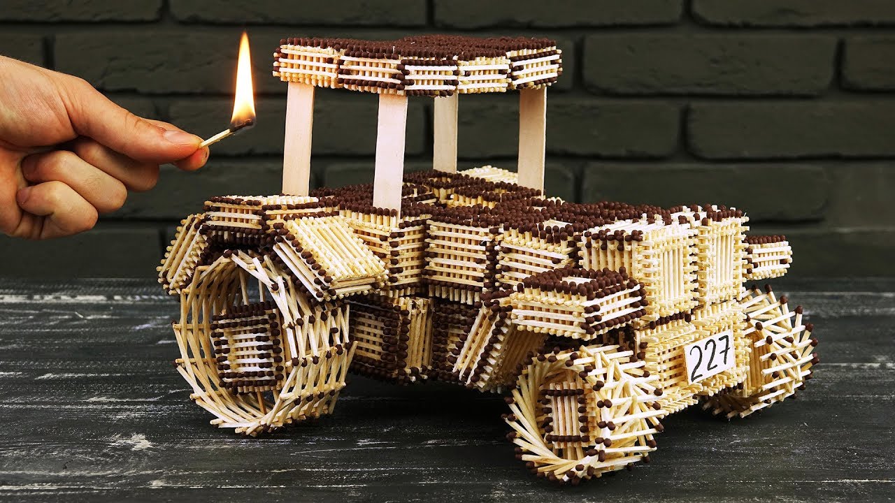 How to make tractor John Deere from matches without glue