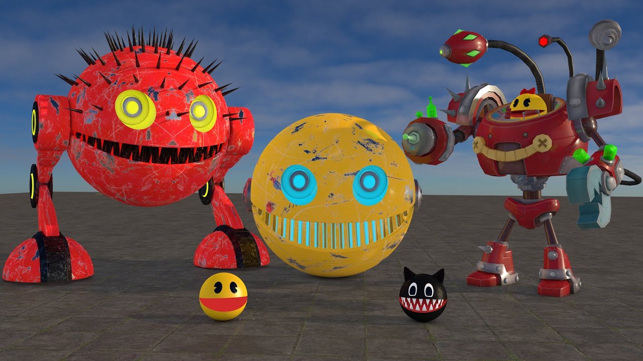 Pacman & Ms Pacman vs biped walking robot Pacman