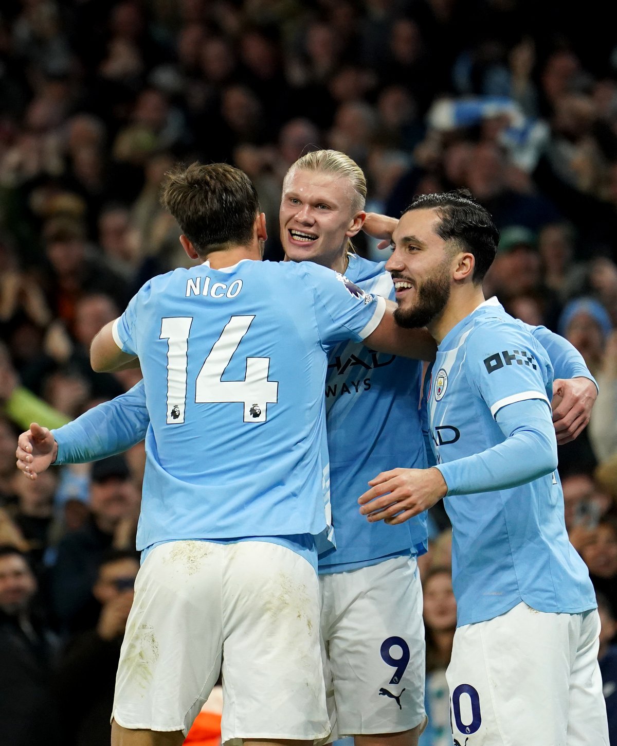 Haaland at the double to send Man City into second spot