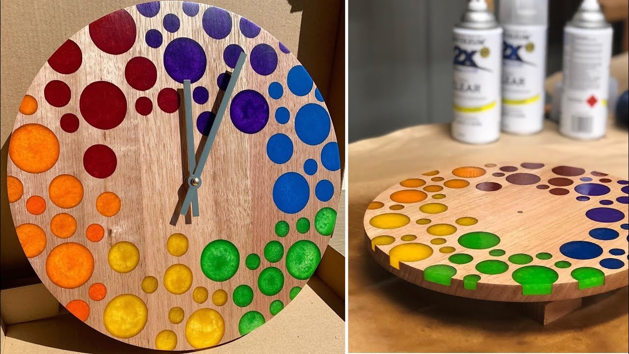 Unique wall clocks made of wood and resin