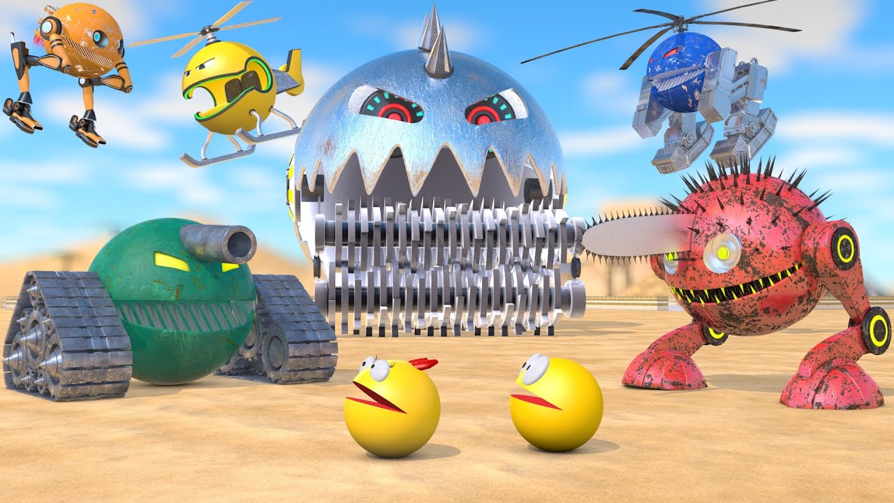 Pacman vs robot monsters #19 compilation (Shredder, Tank, Chainsaw ...