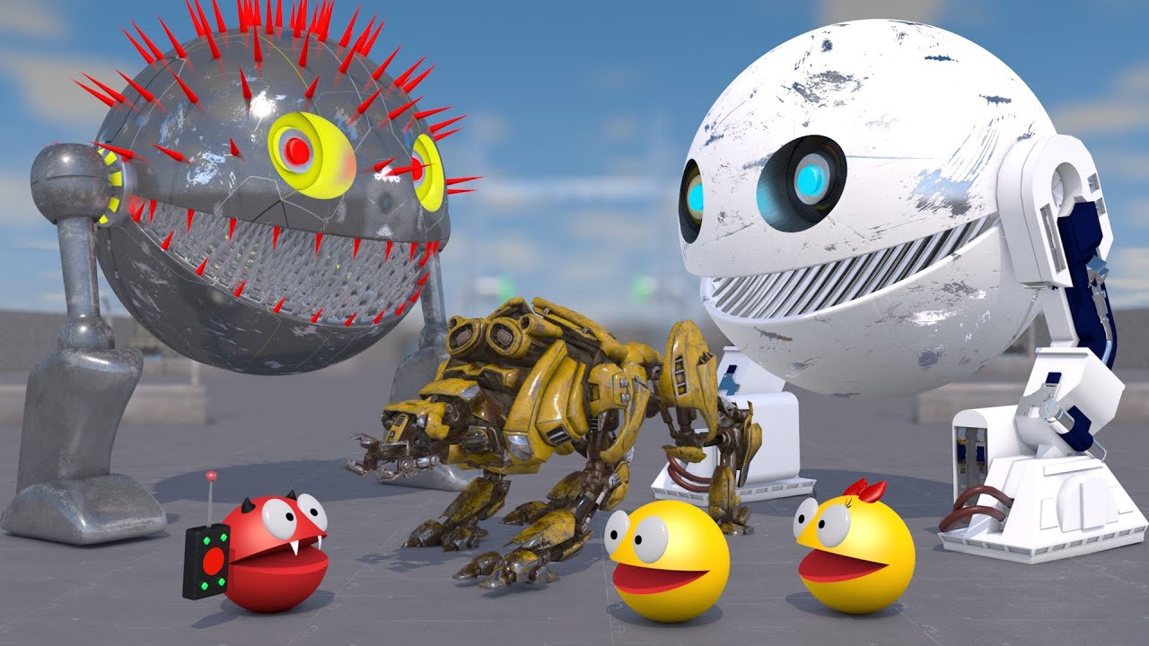 Pacman & Mecha Dog & Droid Pacman vs Biped Robot Monster